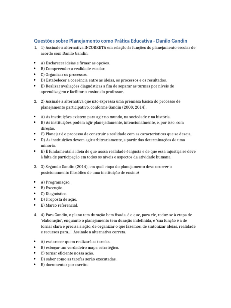 Planejamento Educativo segundo Gandin | PDF | Planejamento | Aprendizado