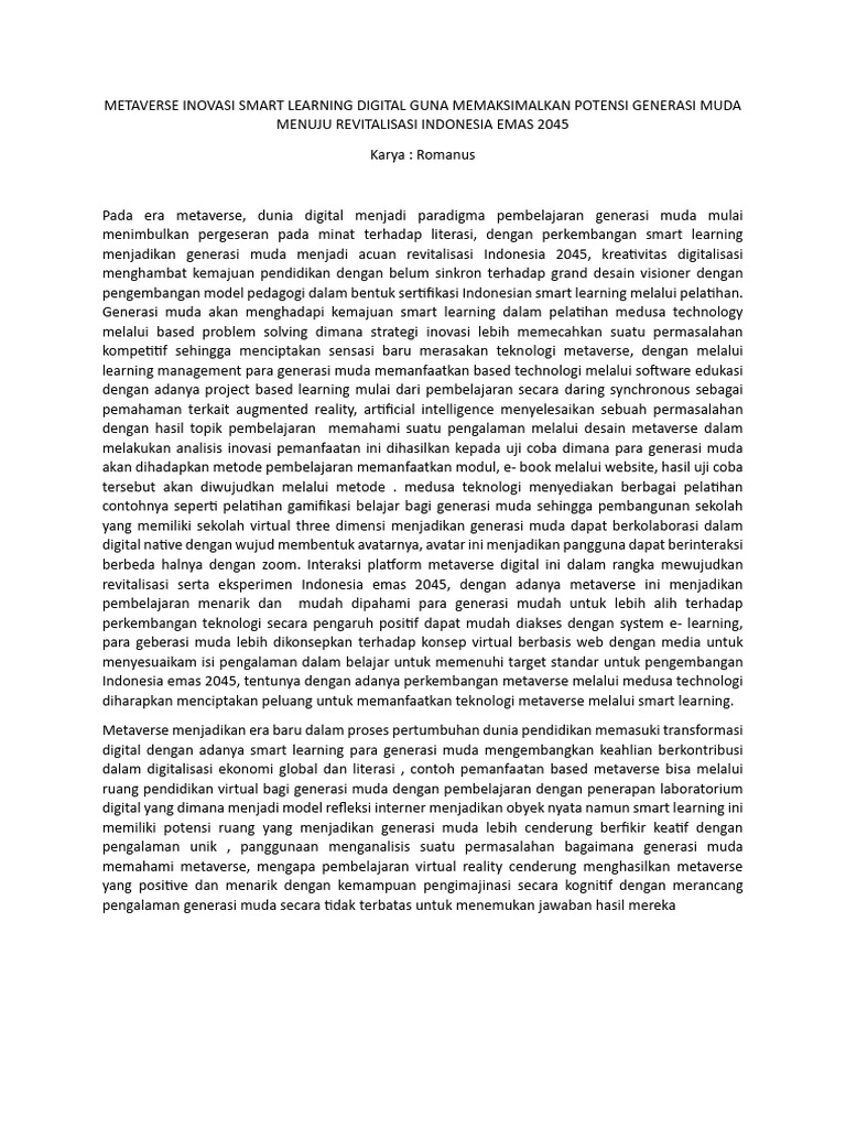 Metaverse dan Smart Learning untuk Generasi Muda | PDF