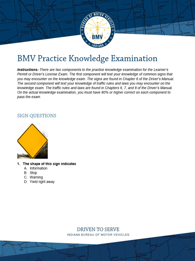 BMV Learner's Permit Practice Exam | PDF | Traffic | Semi Trailer Truck