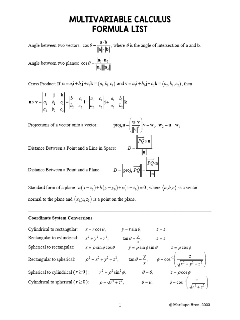 MV Calculus Formula List | PDF | Acceleration | Mathematical Analysis