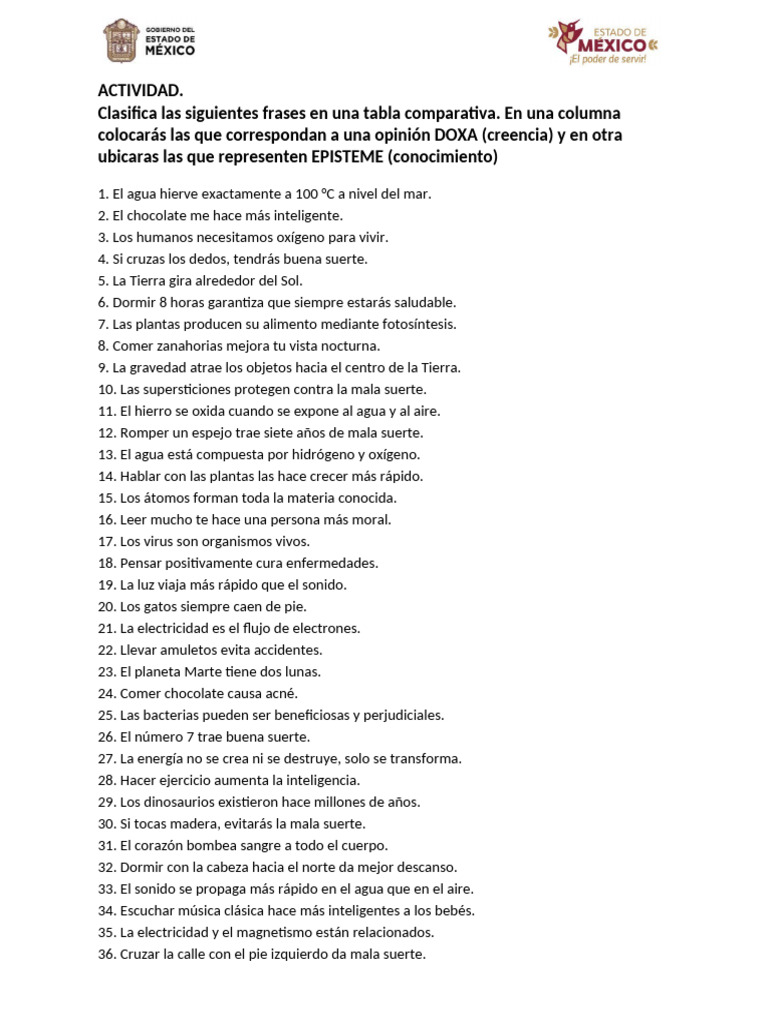 Ejercicio Doxa-Episteme | PDF | Agua | Tierra