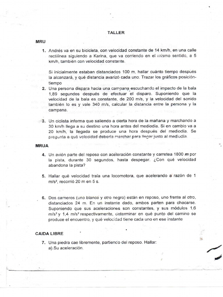Taller De Cinemàtica Para Fisica Mecànica Pdf