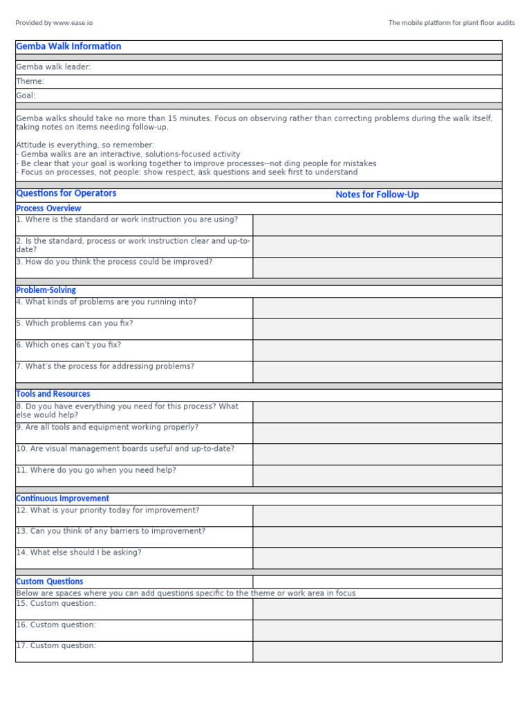Gemba Walk Guide for Process Improvement | PDF