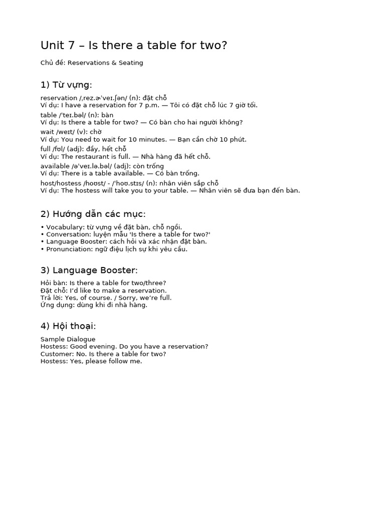 Restaurant Unit7 Final | PDF