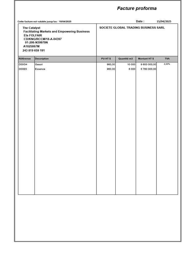 Facture Proforma MMWJ Industries | PDF