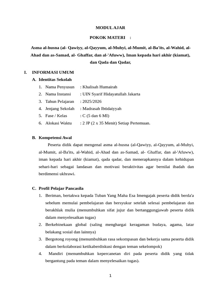 22 - Khalisah Humairah - Modul Ajar FIX | PDF