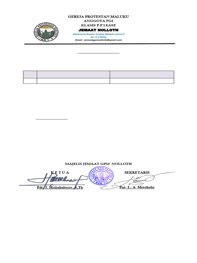 Surat Keterangan Anggota GPM Nolloth | PDF