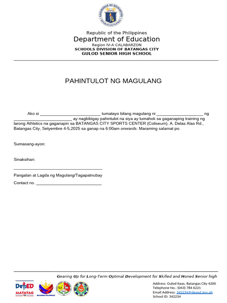 Pahintulot ng Magulang para sa Training | PDF