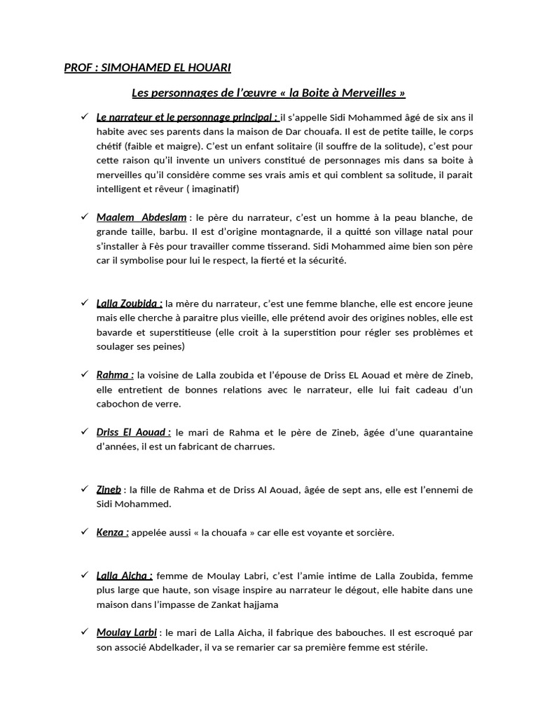 Personnages de la Boîte à Merveilles | PDF