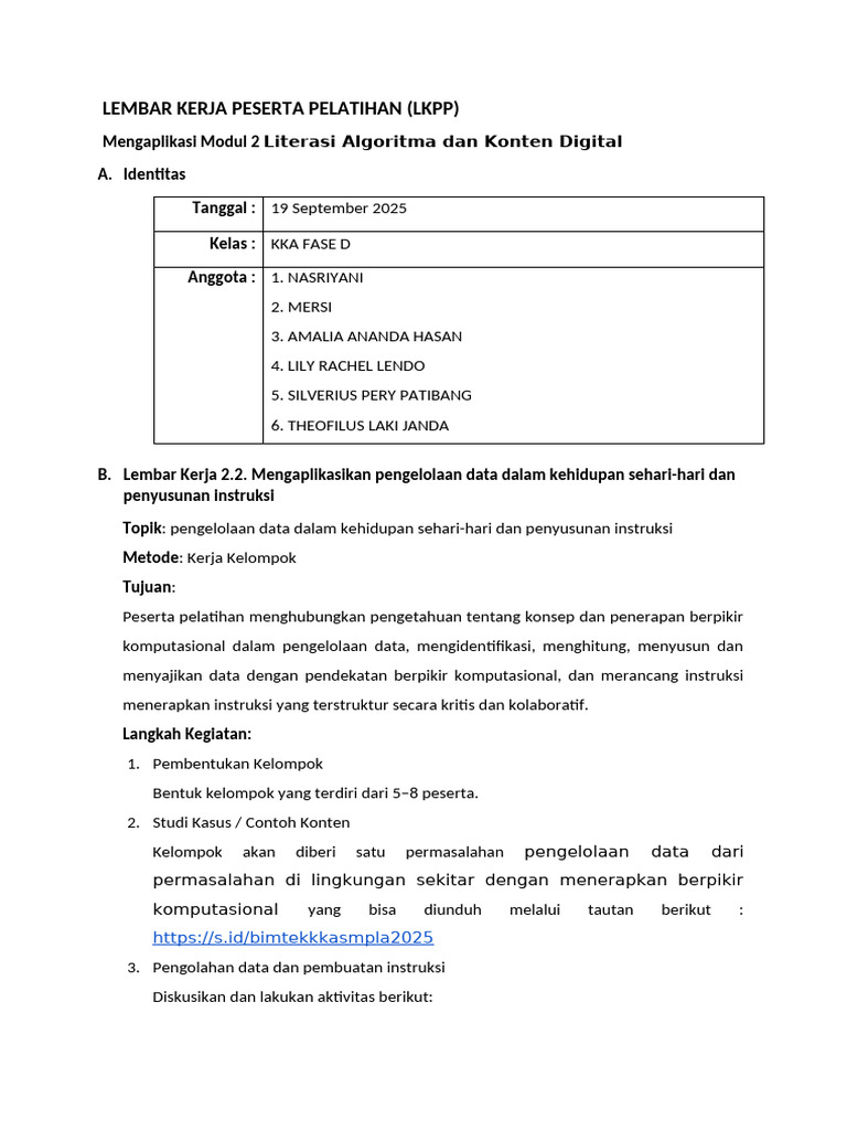 TUGAS Modul LK 2.2. Mengaplikasikan Pengelolaan Data Dalam Kehidupan Sehari-Hari Dan Penyusunan ...