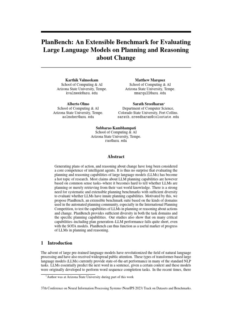 4.NeurIPS 2023 Planbench an Extensible Benchmark for Evaluating Large ...