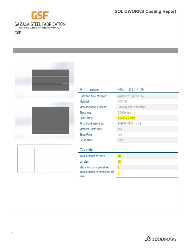 SOLIDWORKS Costing Report for AISI 304 | PDF