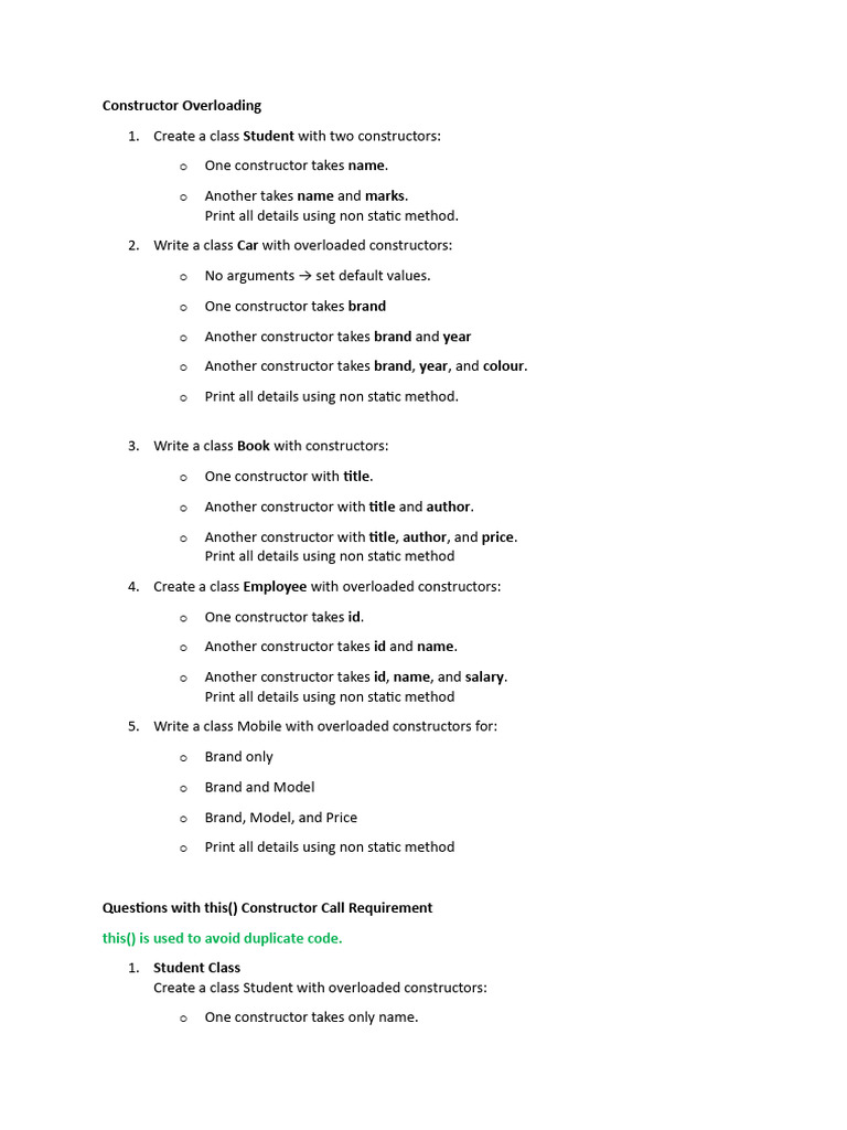 Constructor Overloading and This | PDF | Constructor (Object Oriented ...