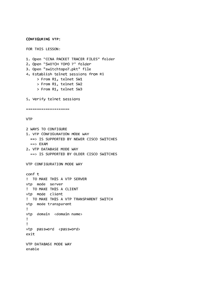 Configuring VTP | PDF