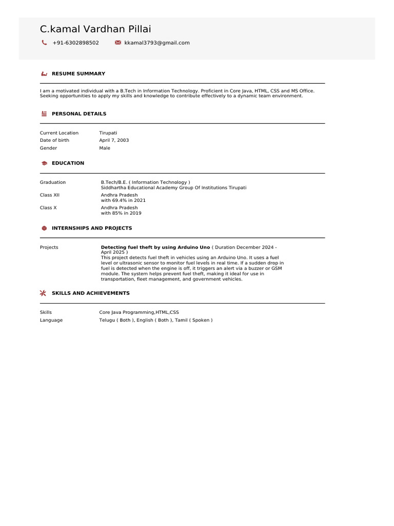 C.kamal Vardhan Pillai Resume-8 | PDF