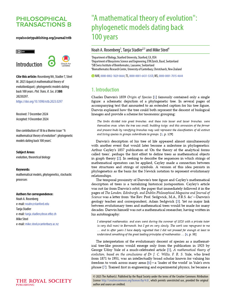 Rosenberg Et Al 2025 A Mathematical Theory of Evolution Phylogenetic ...