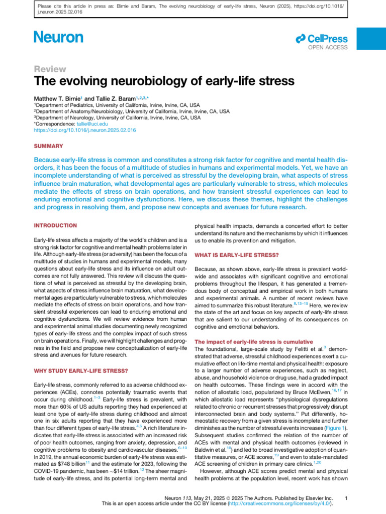 The Evolving Neurobiology of Early-Life Stress | PDF | Stress (Biology ...