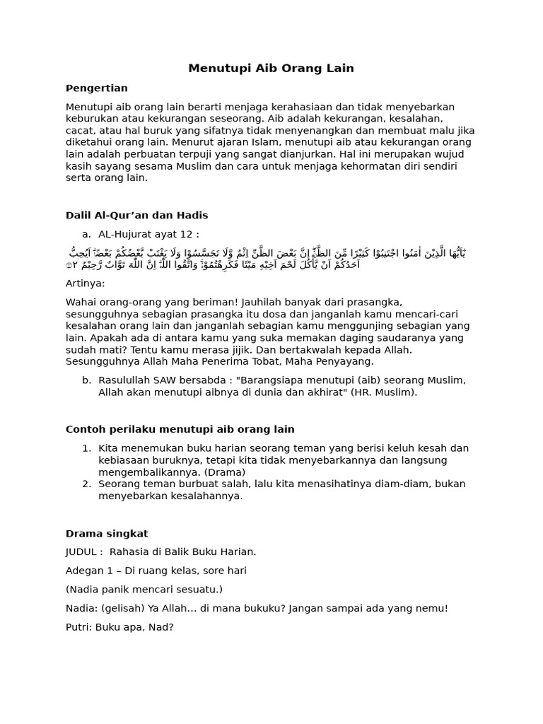 PAI-Menutupi Aib Orang Lain | PDF