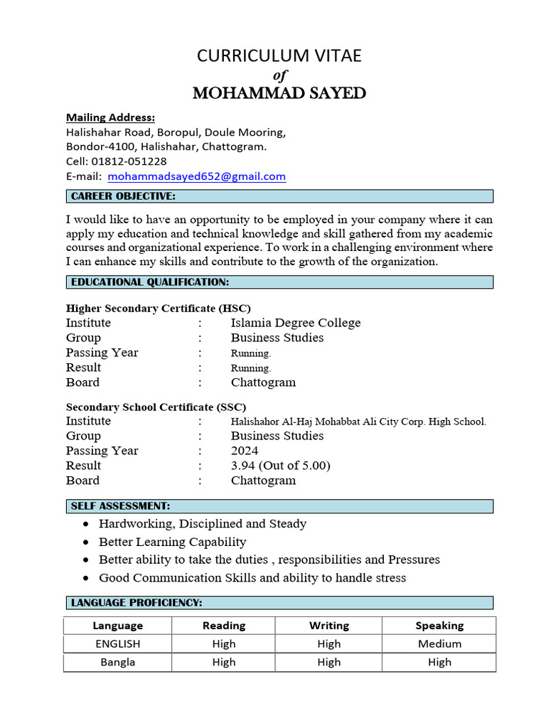MD Sayet CV | PDF | Learning