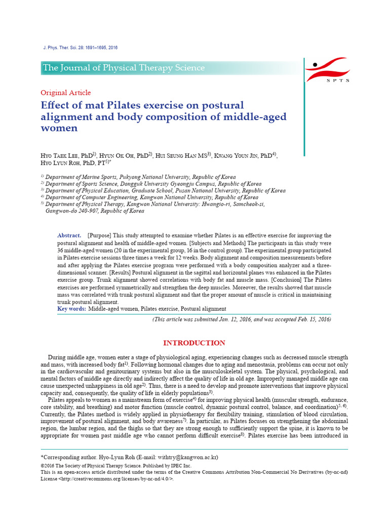 Effect of Mat Pilates Exercise on Postural Alignment and Body ...