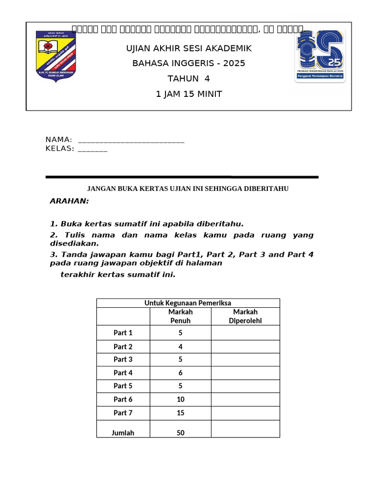 Bahasa Inggeris Uasa | PDF