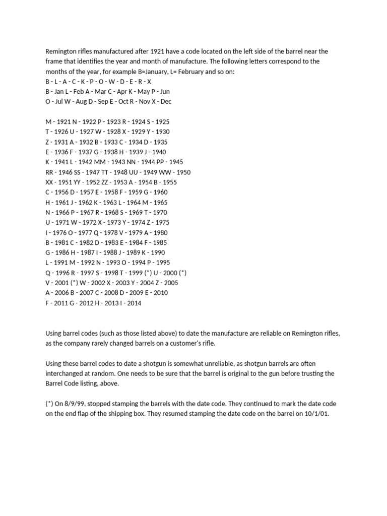 Remington Barrel Date Code Guide | PDF