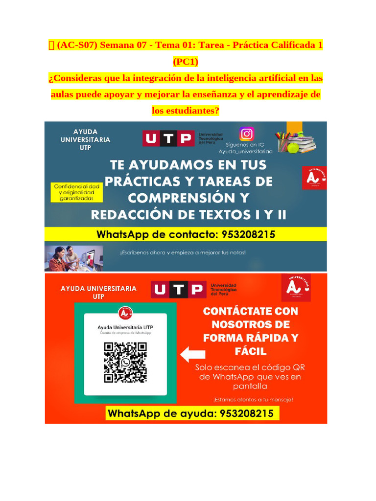 ? (AC-S07) Semana 07 - Tema 01 Tarea - Práctica Calificada 1 (PC1) NOTA 20 | PDF | Inteligencia ...