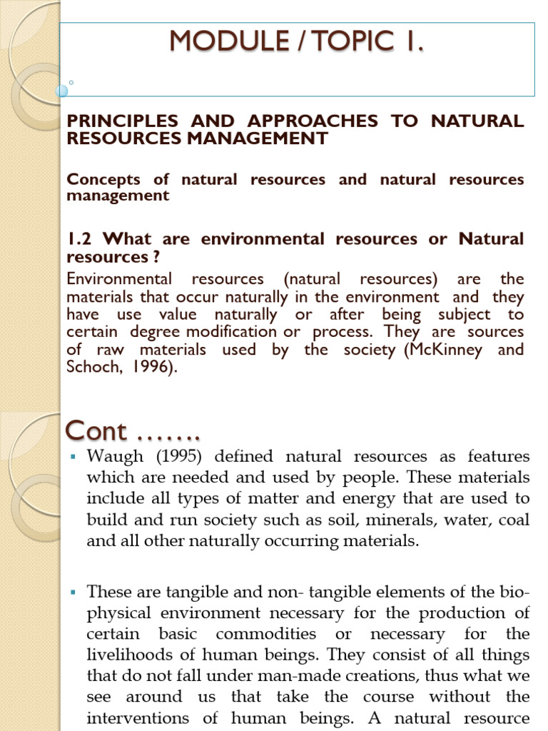 Module 1 Principles and Approaches To Natural Resources Management ...