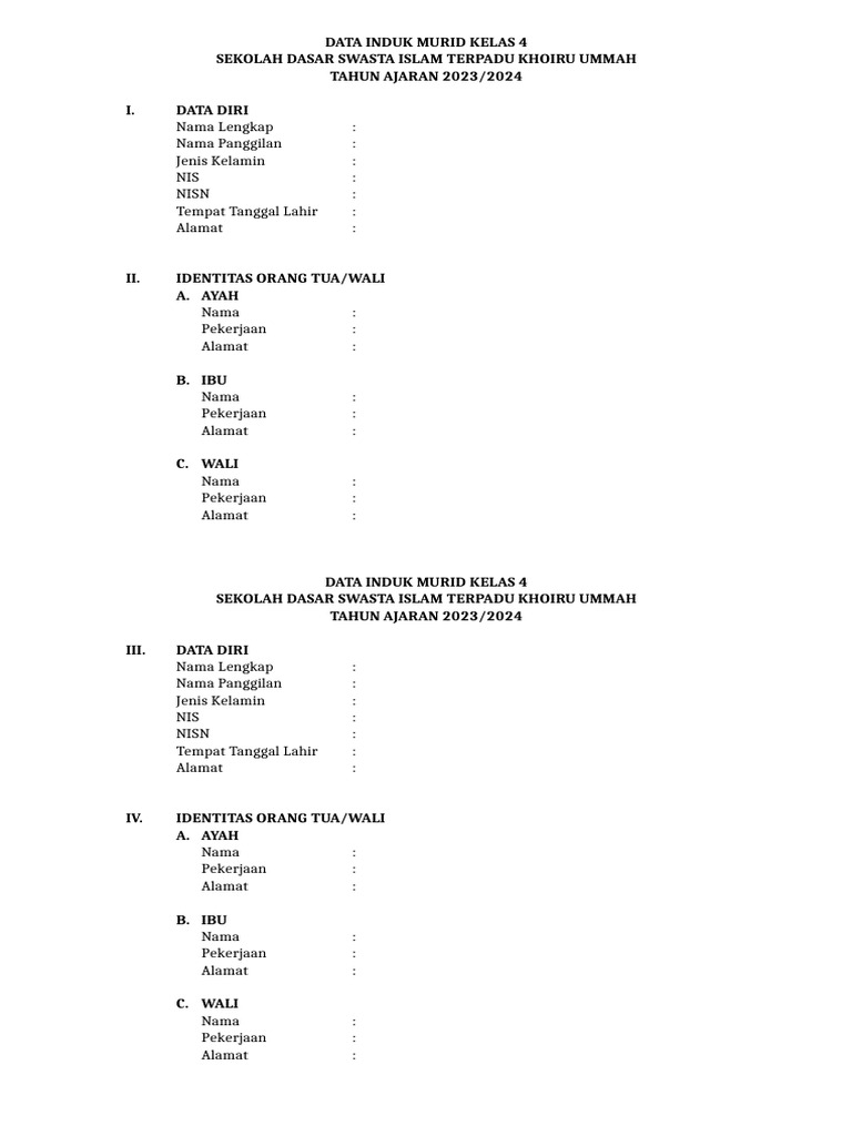 Data Murid Kelas 4 SD Khoiru Ummah | PDF