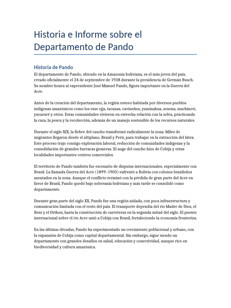 Historia e Informe Pando | PDF | Bolivia | Selva amazónica