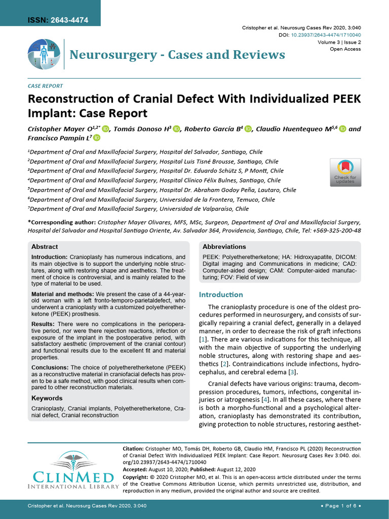 Neurosurgery Cases and Reviews NCR 3 040 | PDF | Dental Implant | Ct Scan