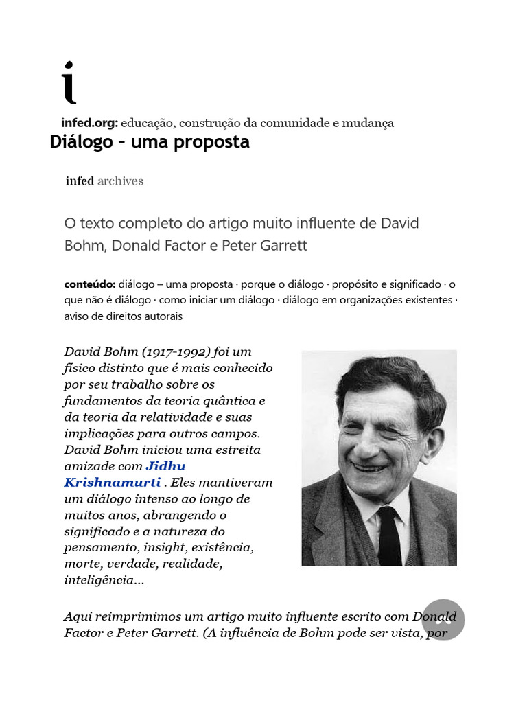 Diálogo: Proposta e Significado | PDF | Pensamento | Experiência