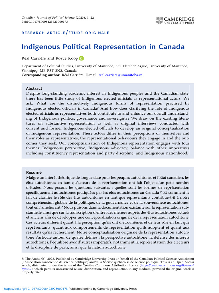 Indigenous Representation in Canada | PDF | Qualitative Research ...