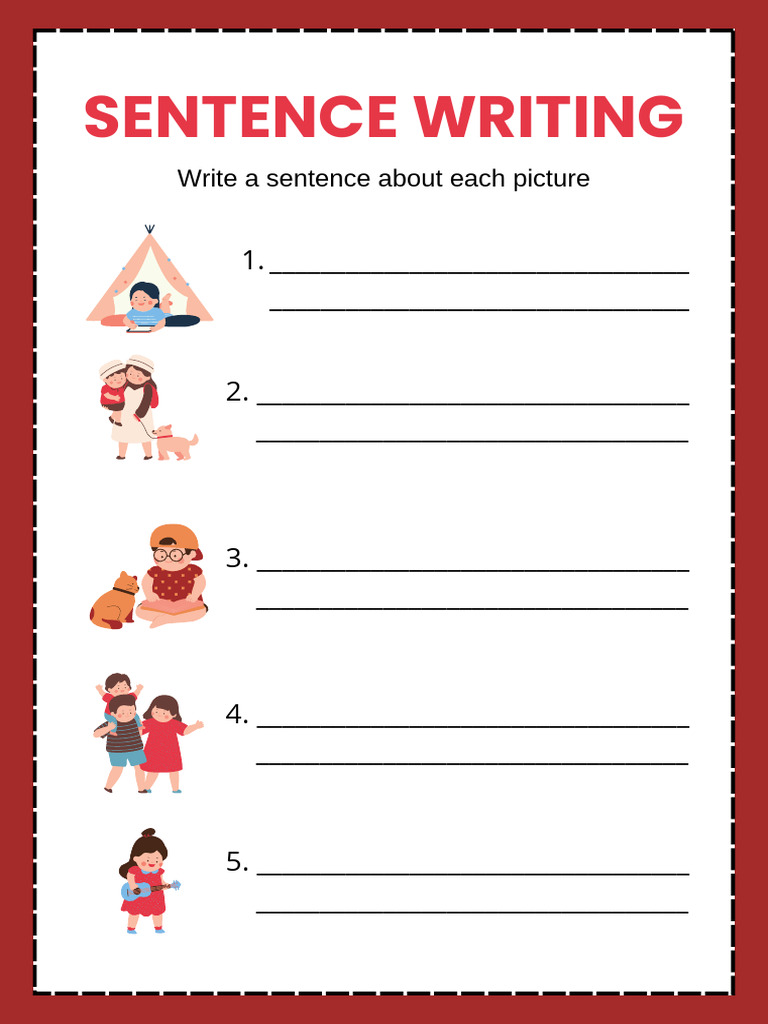 Simple Sentence Writing Prompt Worksheet in Red and Black Illustrative ...