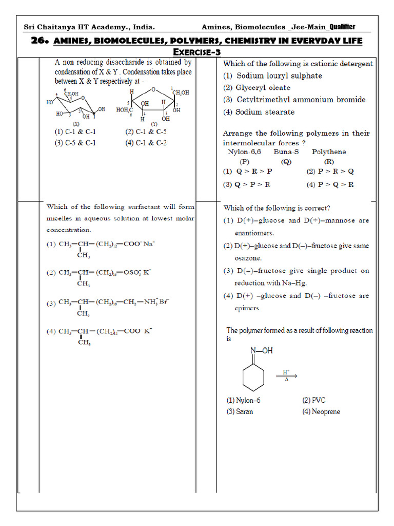 AMINES, BIOMOLECULES, POLYMERS, CHEMISTRY IN EVERYDAY LIFE 2 | PDF ...