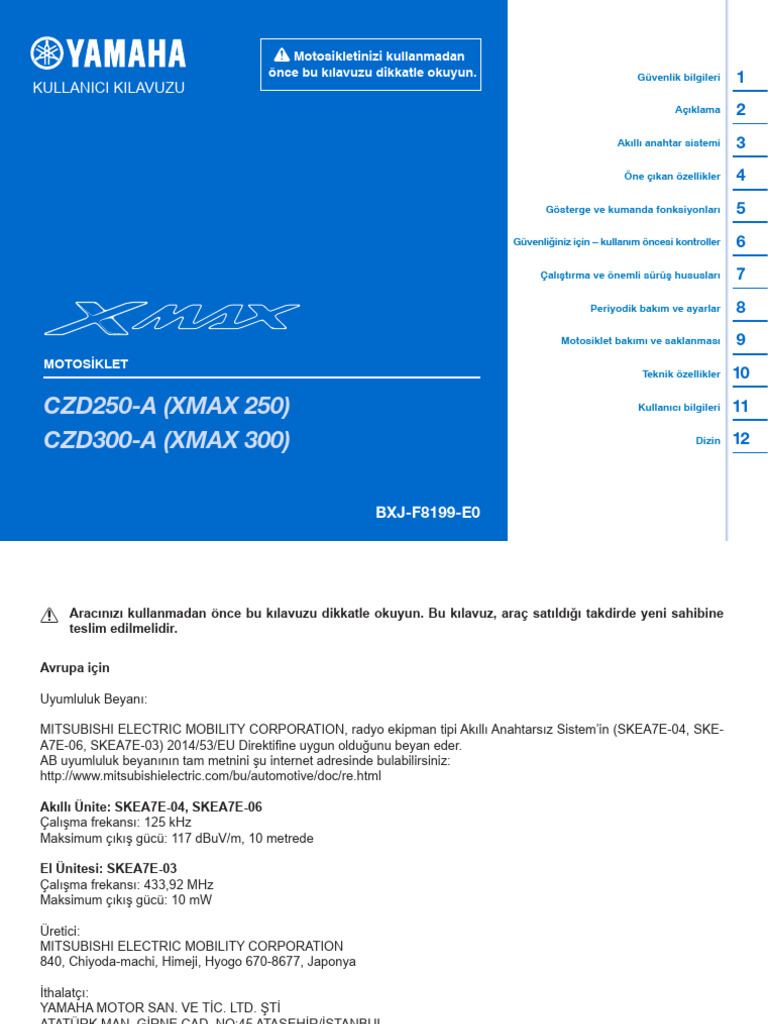 Xmax 250 Kullanici El Kitabi (2025) | PDF