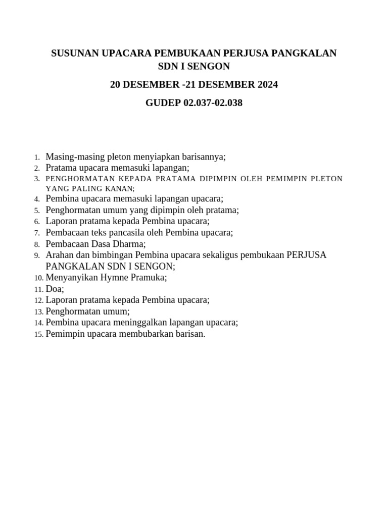 Susunan Upacara Perjusa SDN I Sengon | PDF