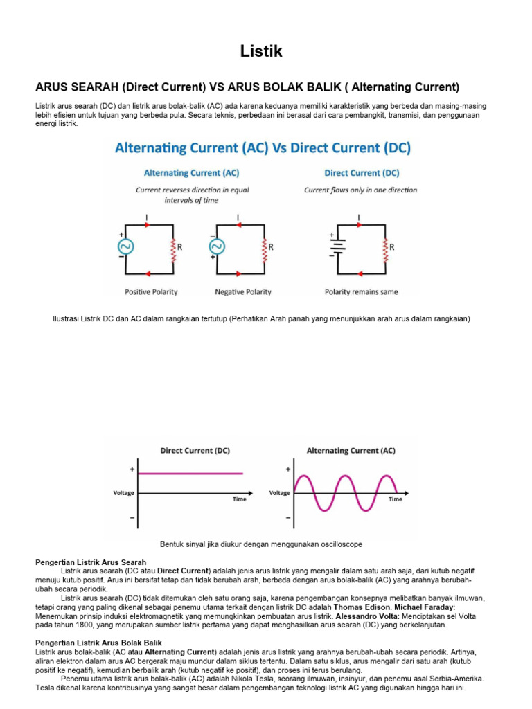 ARUS SEARAH (Direct Current) VS ARUS BOLAK BALIK (Alternating Current) | PDF