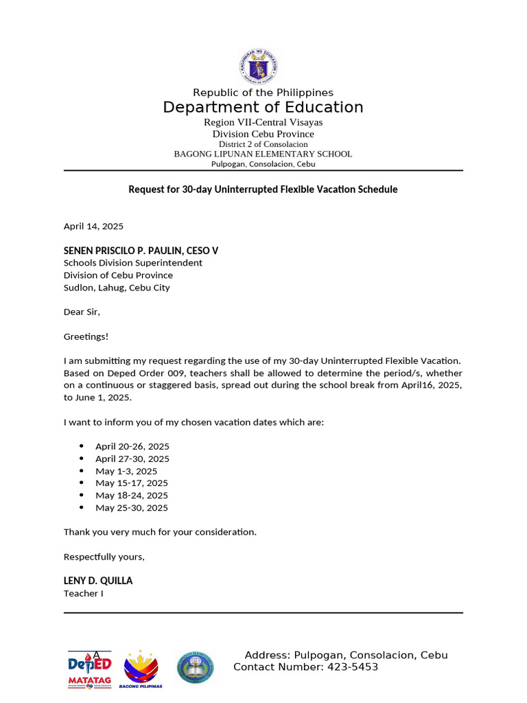 Letter of Intent For Vacation | PDF