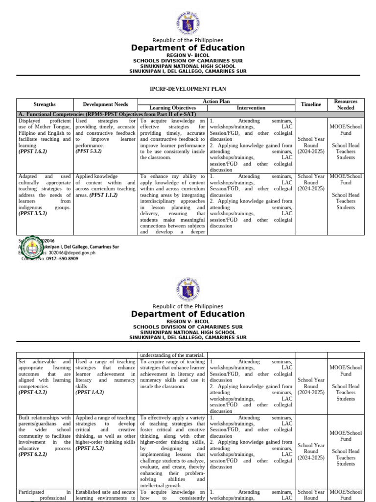 Eosy Individual Development Plan For Teacher | PDF | Learning | Teachers
