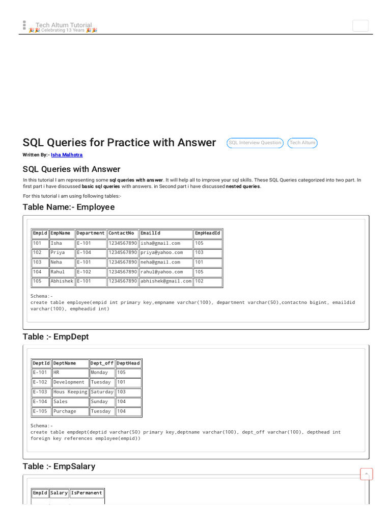 SQL Queries For Practice - Advanced SQL Queries | PDF | Java Script | Systems Architecture