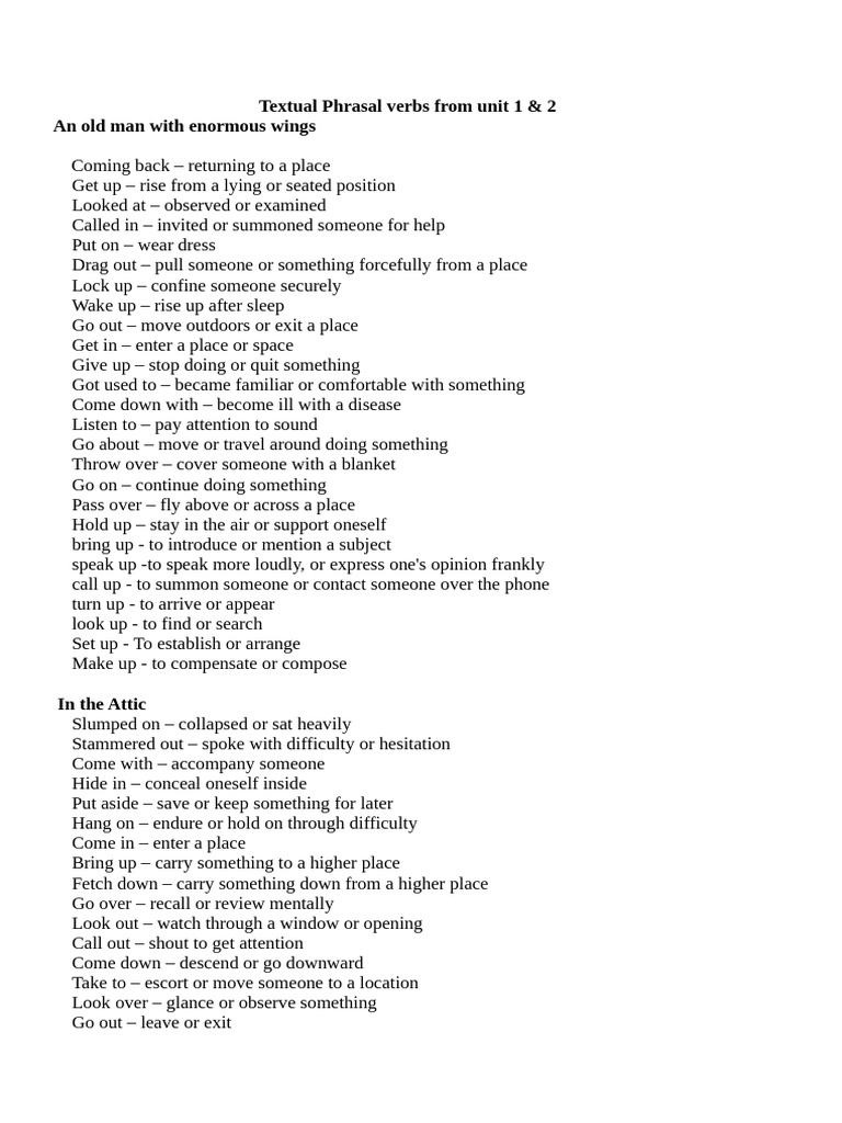 Textual Phrasal Verbs from Units 1 & 2 | PDF