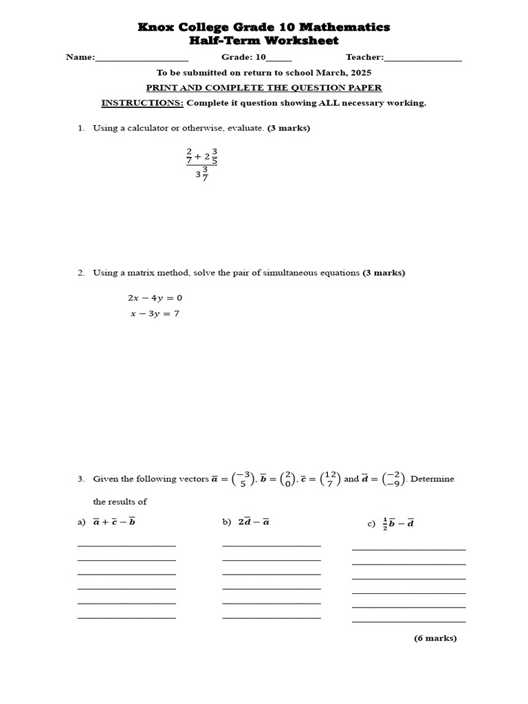 Grade 10 Easter Midterm Worksheet 25 | PDF | Applied Mathematics | Geometry