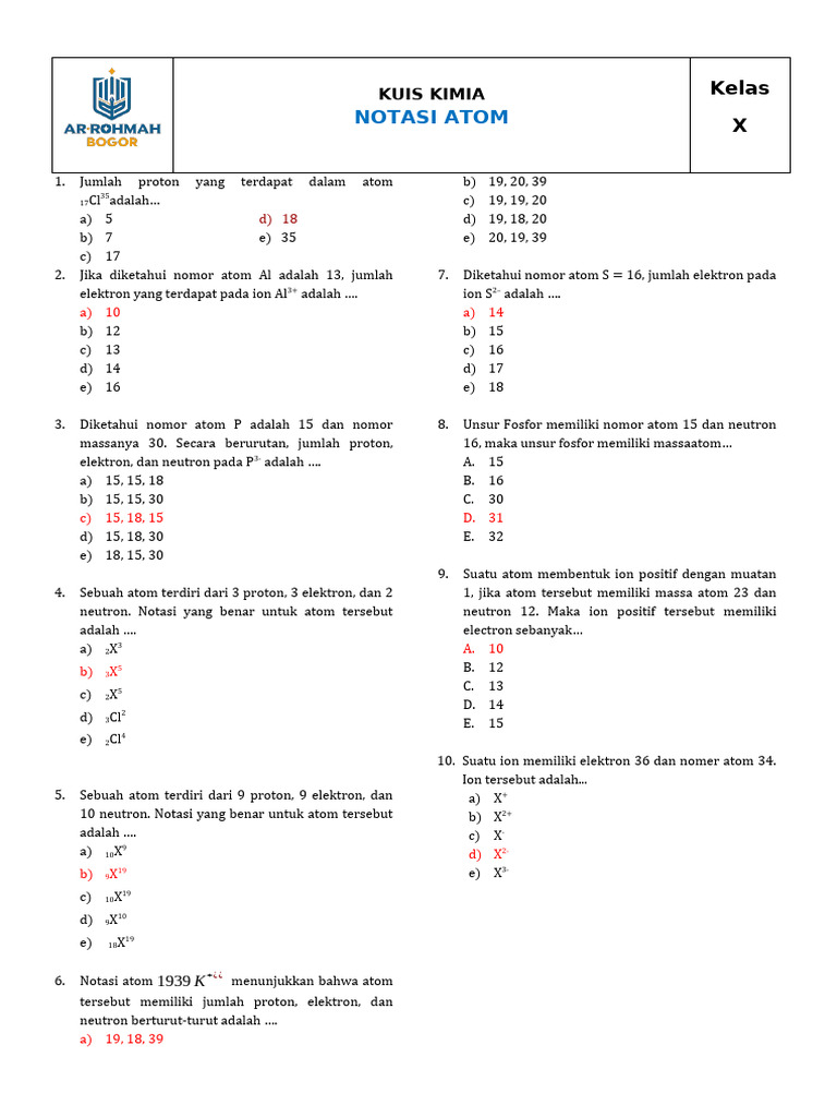 Kuis Notasi Atom untuk Kelas X | PDF