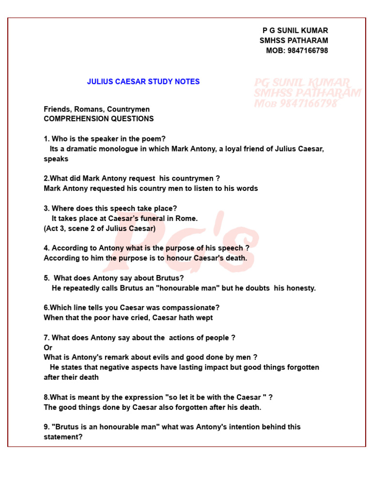 Julius Caesar: Antony's Funeral Speech Analysis | PDF | Mark Antony ...
