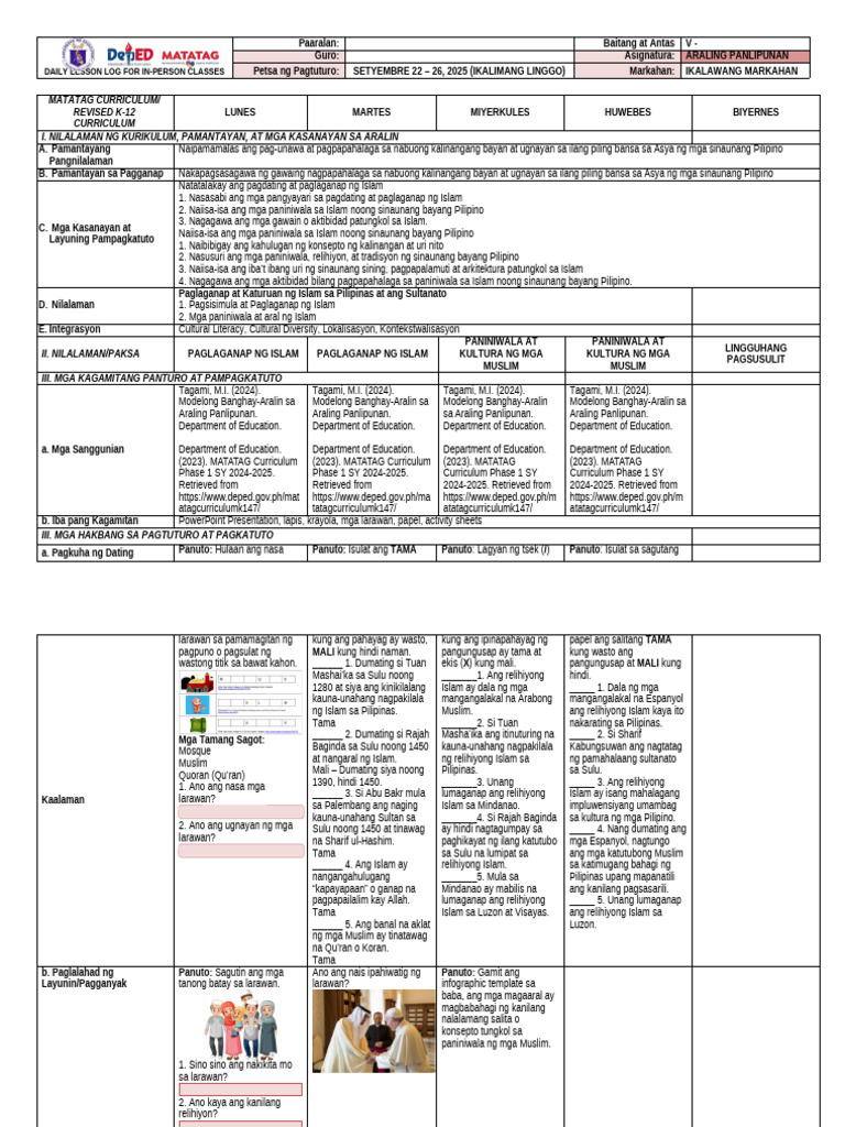 Matatag Curriculum/ Revised K-12 Curriculum I. Nilalaman NG Kurikulum ...