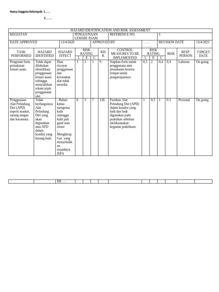 Contoh Form HIRA | PDF