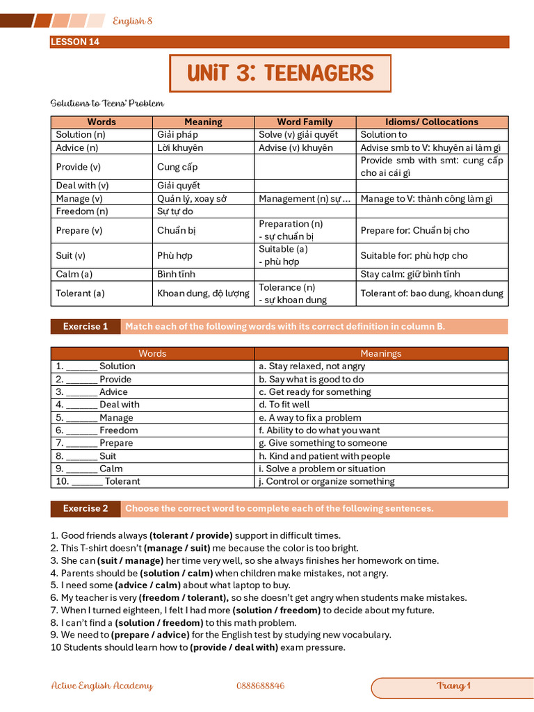 Vocabulary and Exercises for Teenagers | PDF | Adolescence