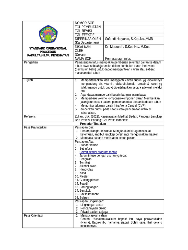 SOP Pemasangan Infus | PDF