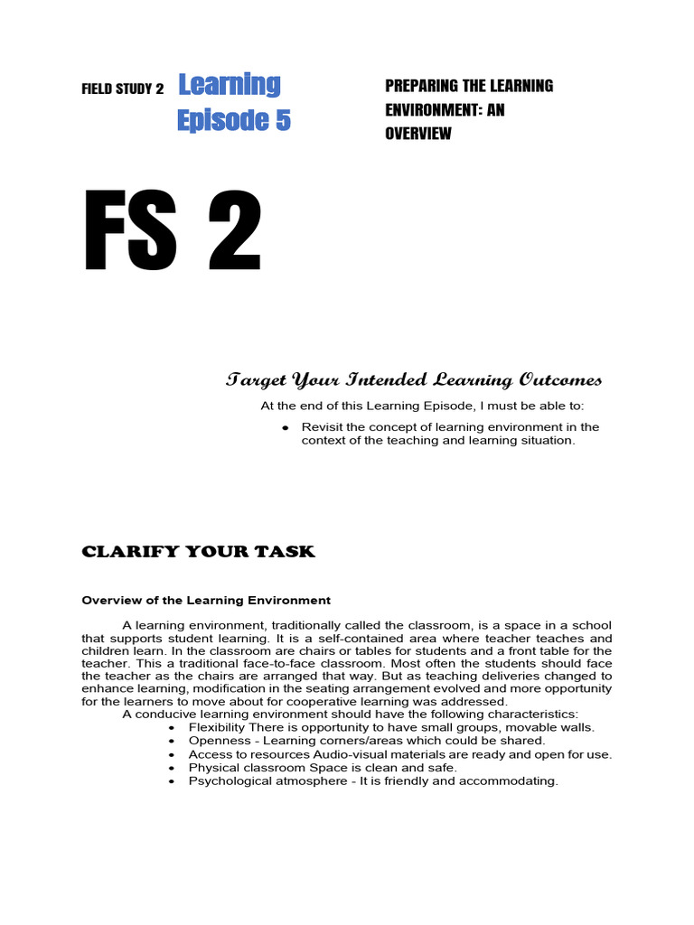 FS 2 Episode 5 AnswerSheet | PDF | Learning | Classroom